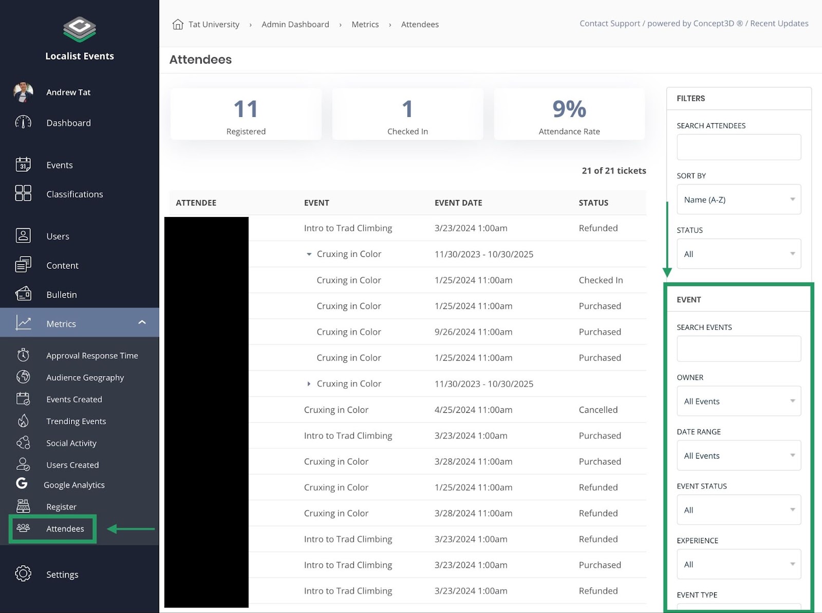 Register Metrics - Financial and Attendance Reports – Concept3D Help